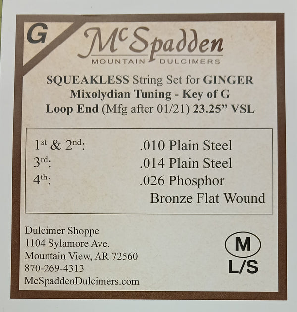 Ginger Squeakless Key of G String Set LOOP End - The Dulcimer Shoppe